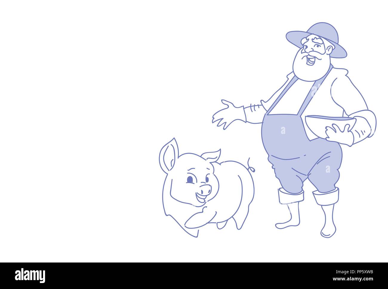 farmer man feed pig pork butcher animal farm countryman male character ...