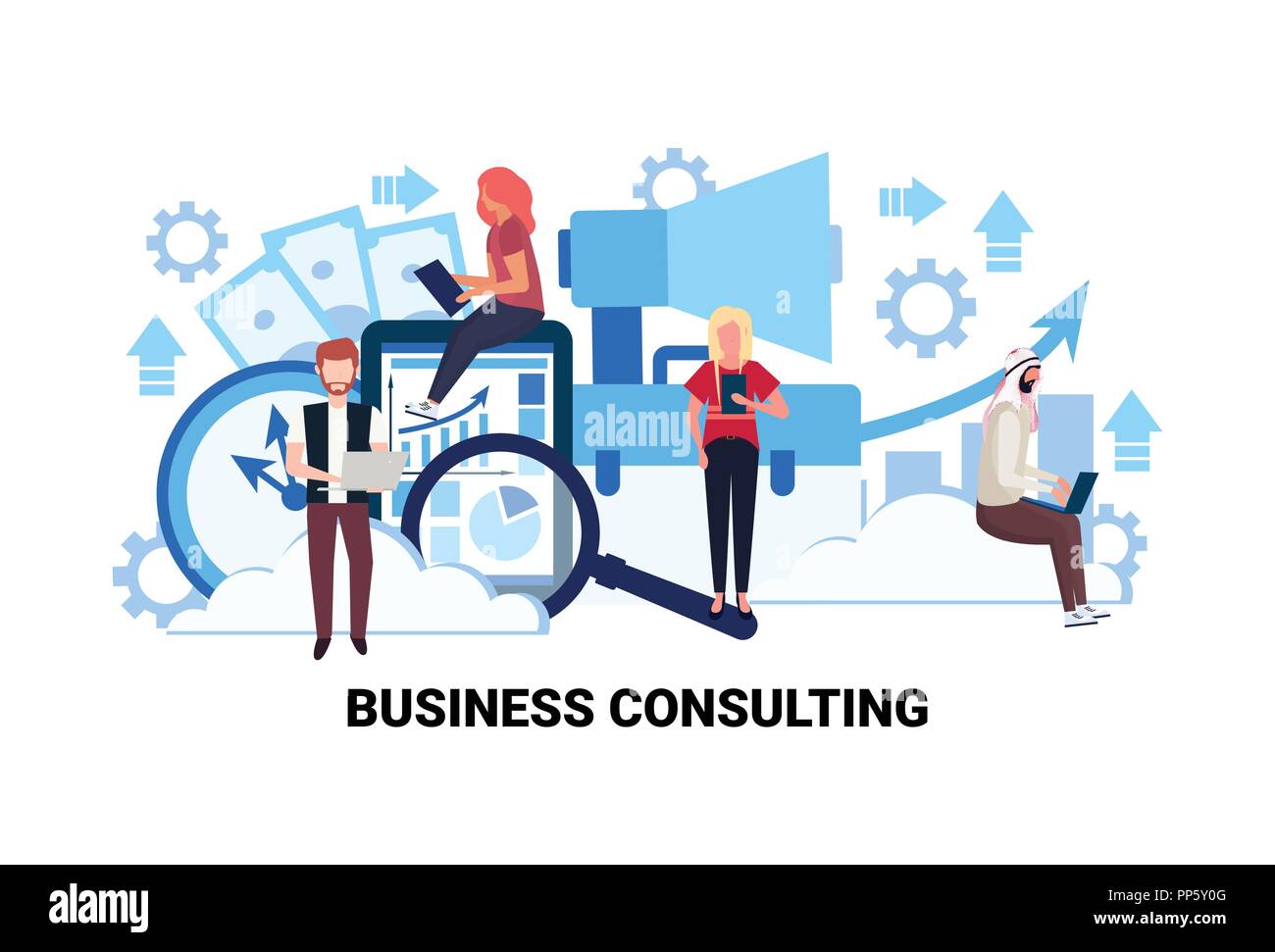 businesspeople using gadgets online business consulting concept men ...