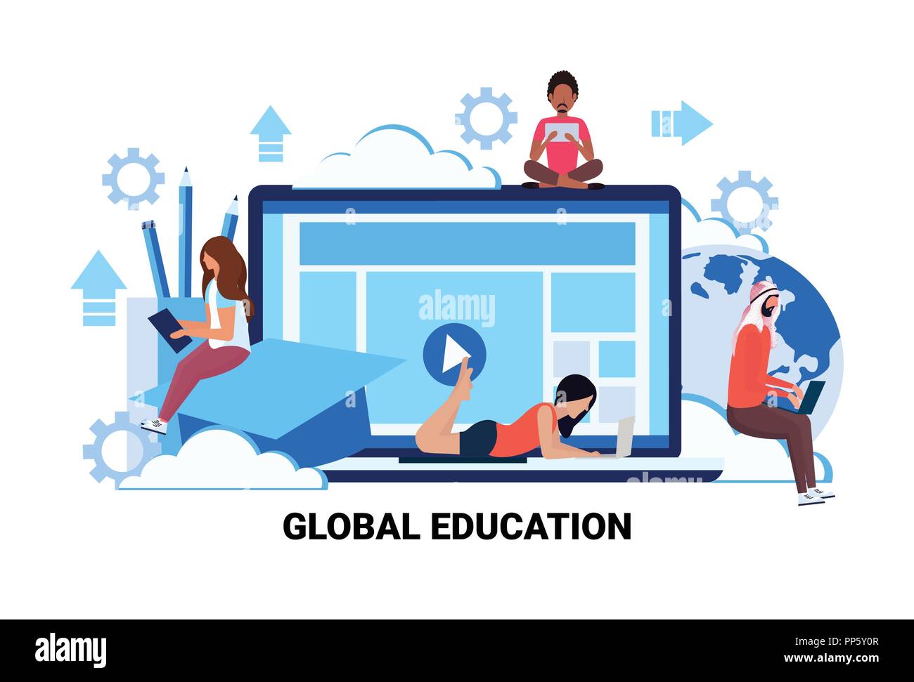 students using gadgets online global education e-learning concept ...