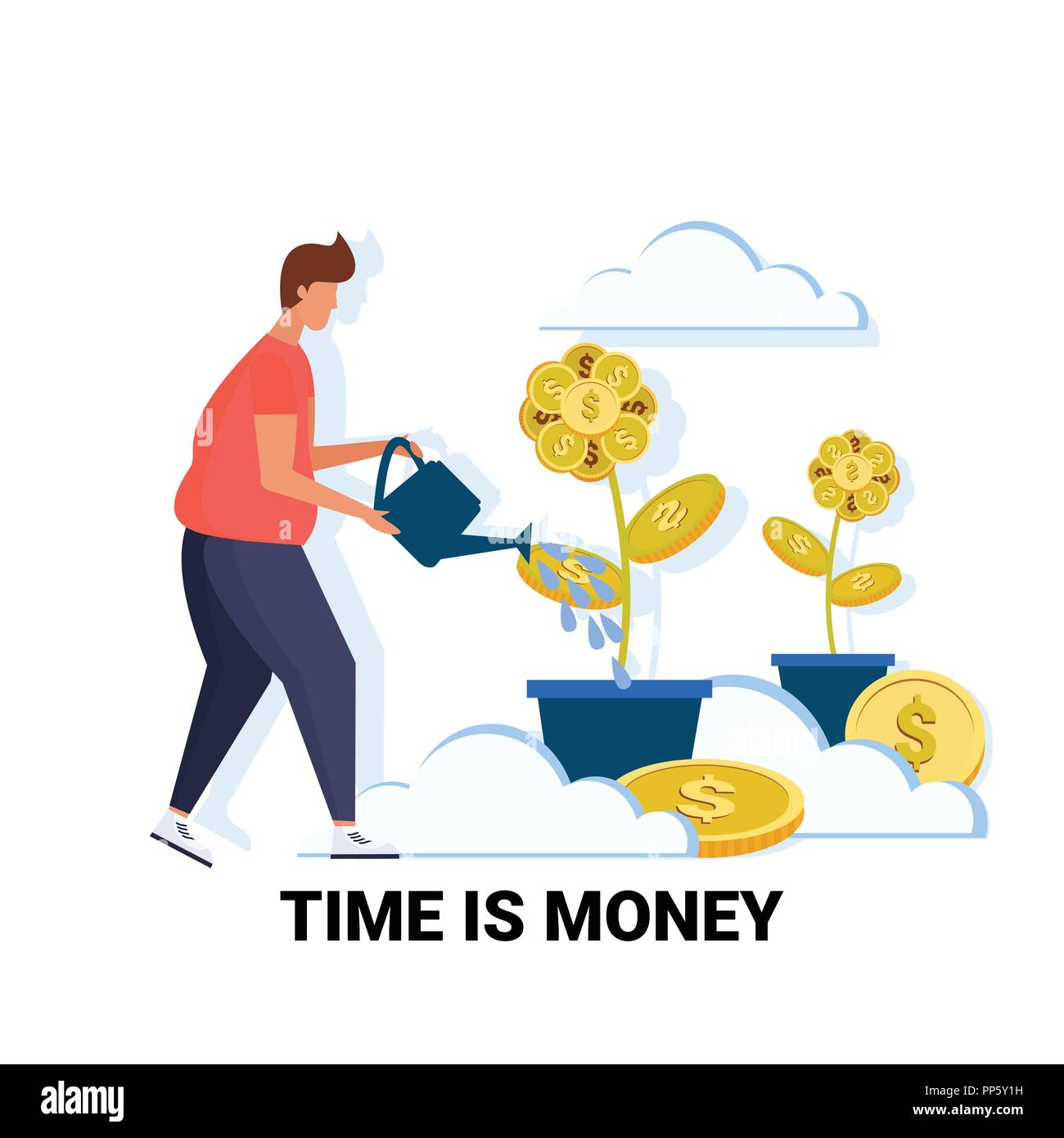 businessman watering dollar plant growth wealth time is money concept ...
