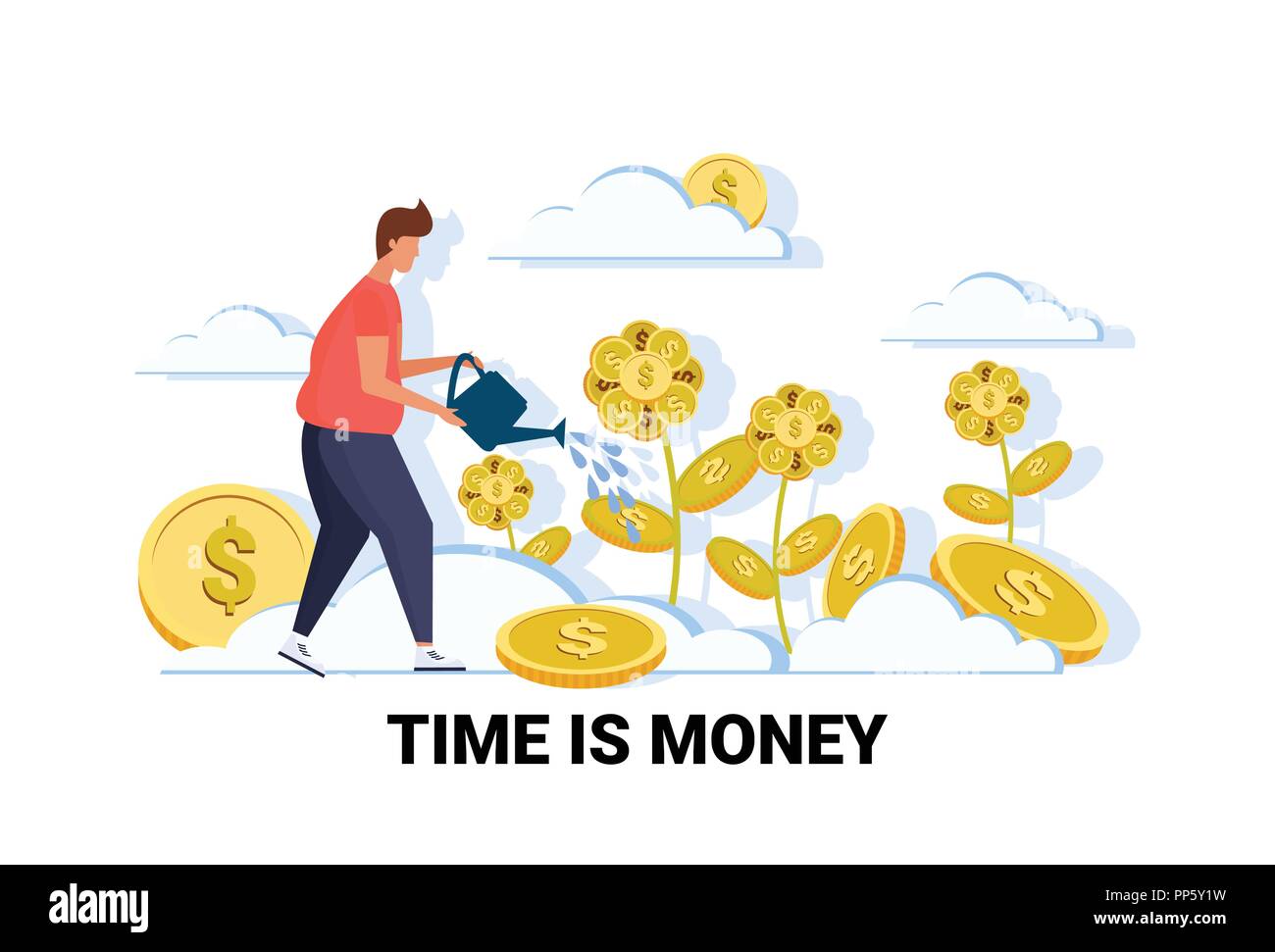businessman watering dollar plant growth wealth time is money concept ...