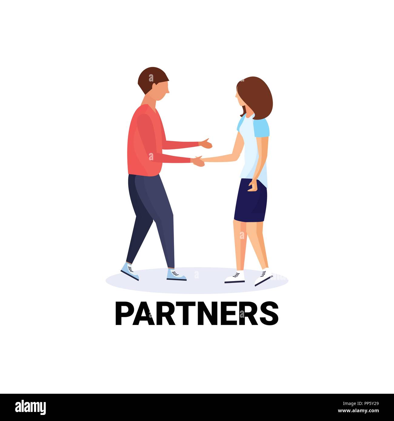 casual couple communication partners concept man woman hand shake ...