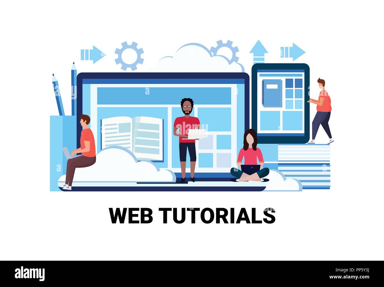 mix race people studying online application web tutorials concept ...