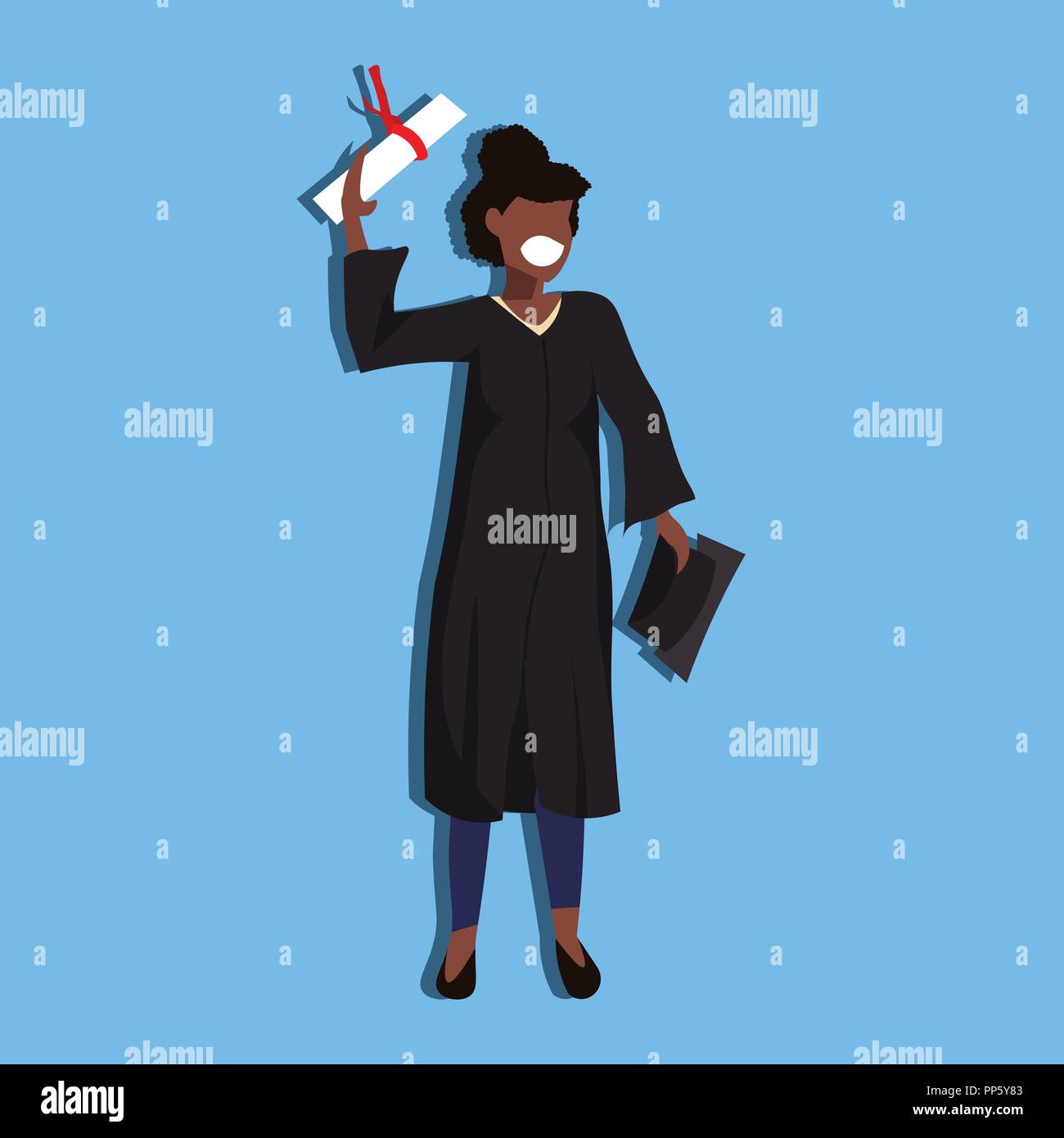 african american woman graduated gown holding cap diploma student ...