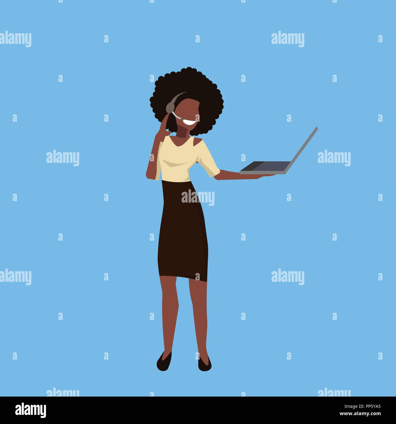 Happy woman laptop headset Stock Vector Images - Alamy