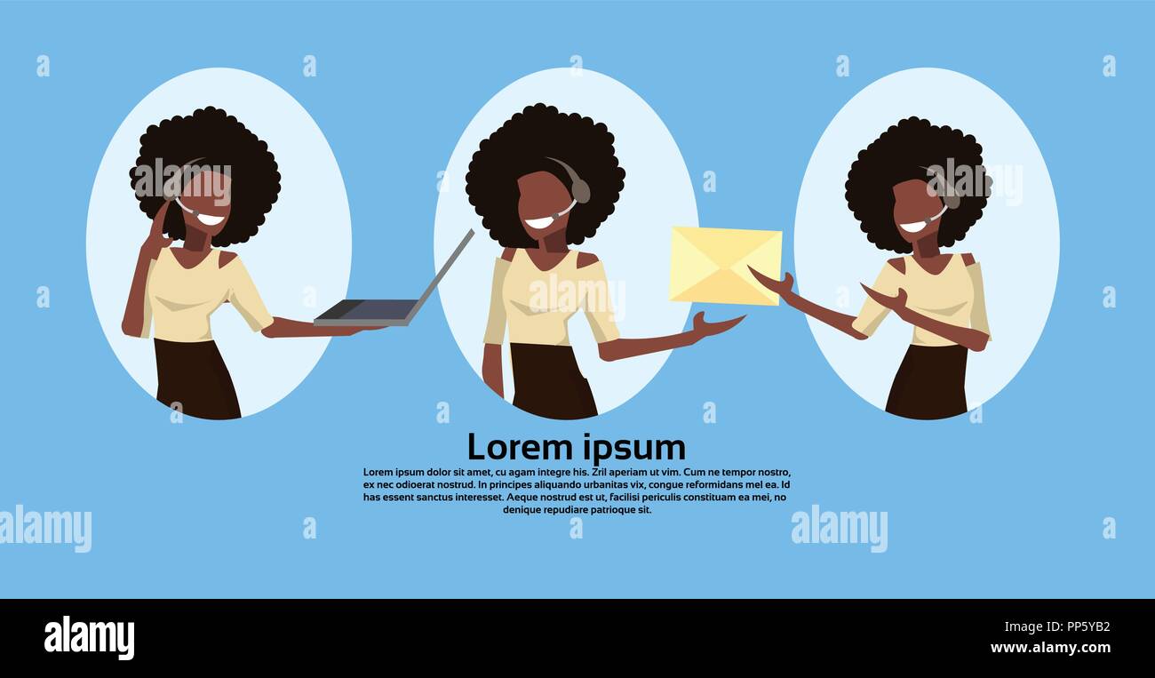 businesswomen different poses headphones call center operator concept ...