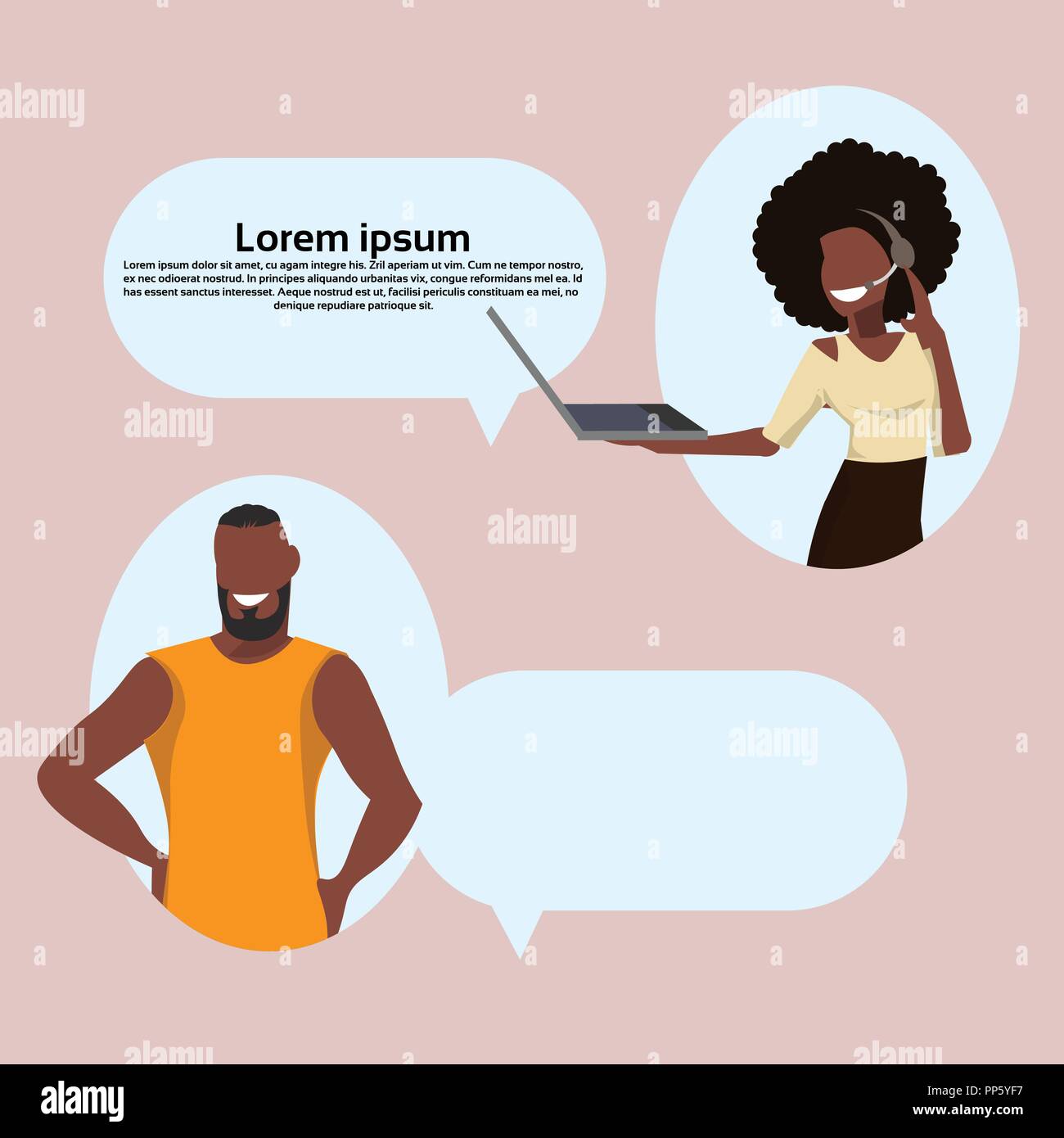 african american man chat bubble communication call center woman ...