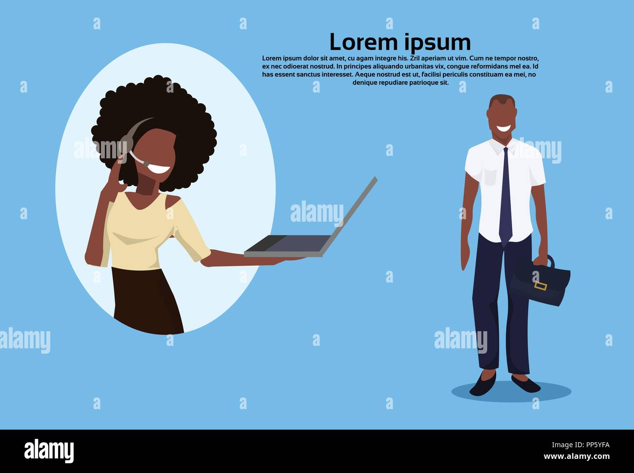 african american businessman communication call center woman operator ...