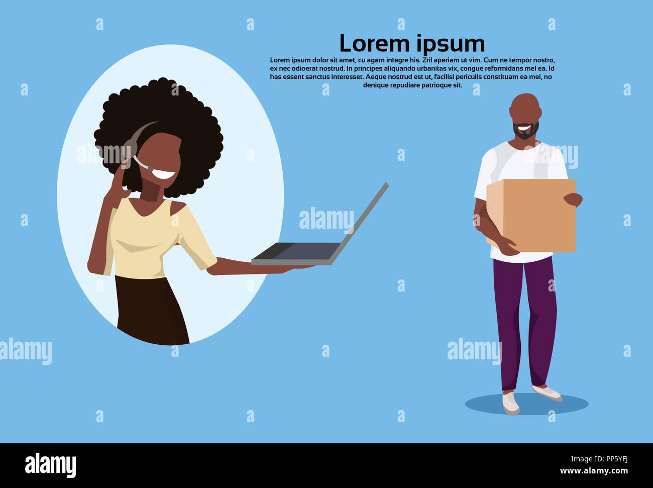 african american man corier call center woman operator support service ...