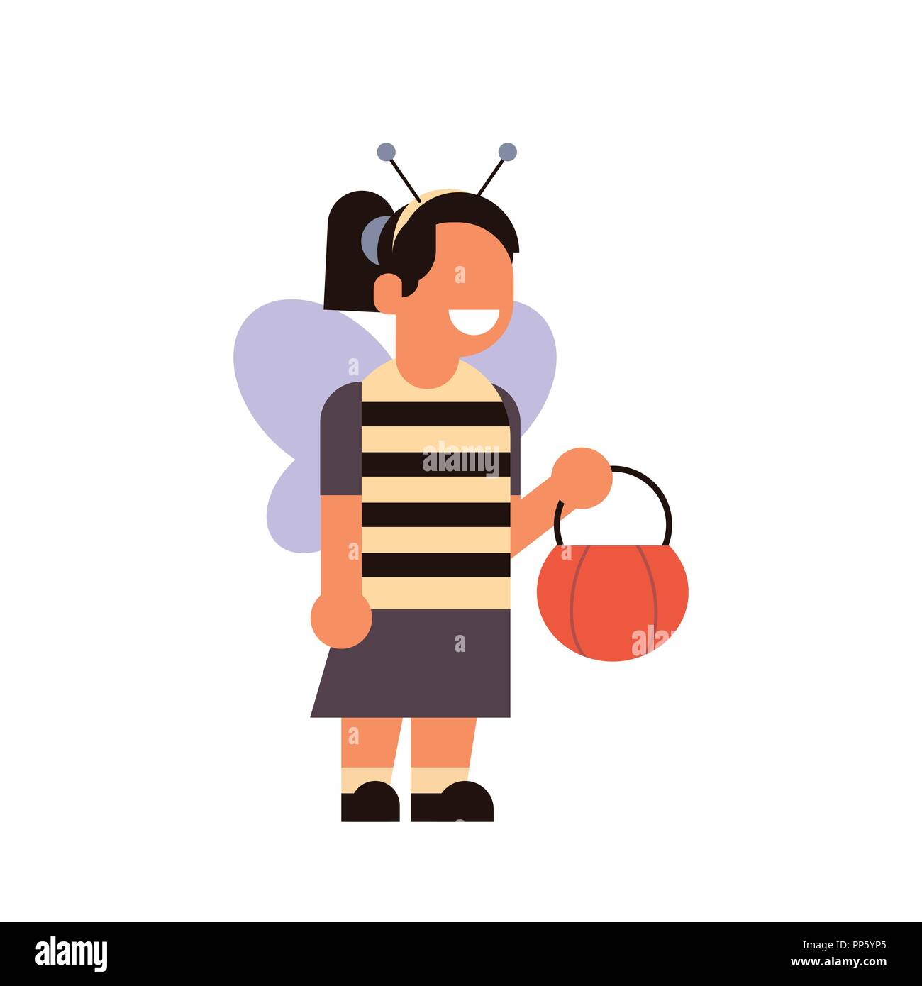 cute girl wear bee costume happy halloween concept party celebration ...