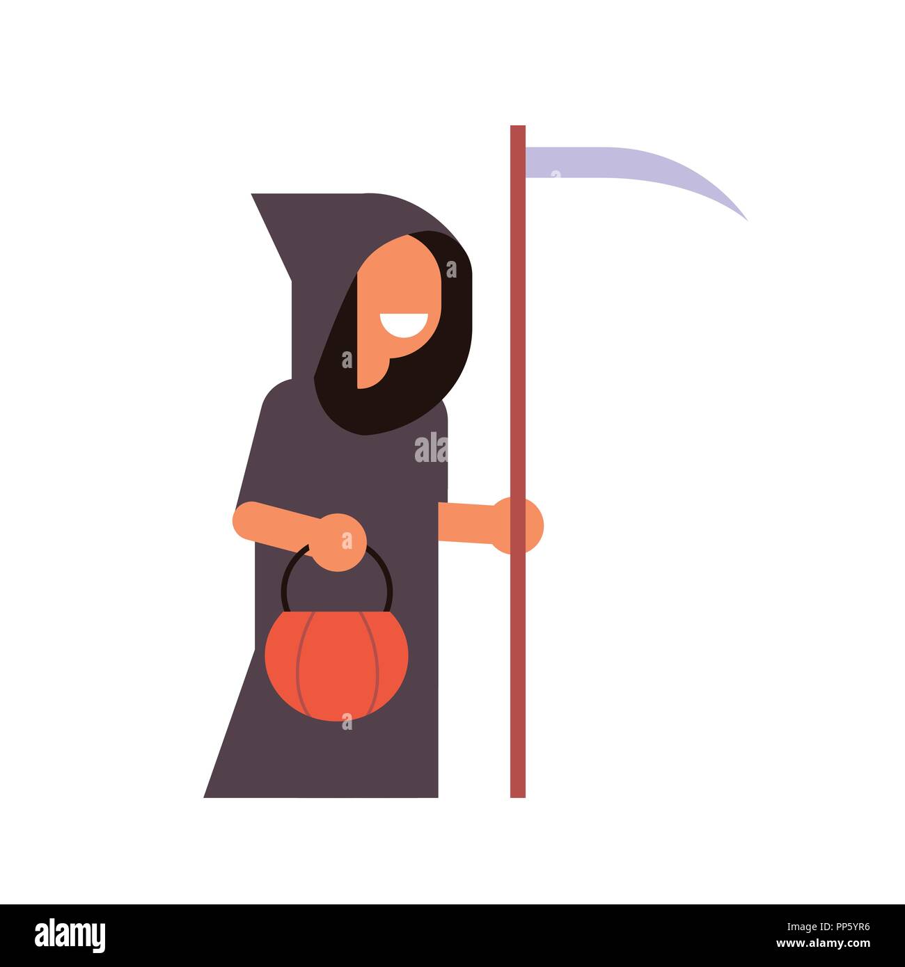 cute boy wear grim reaper scarecrow costume happy halloween concept ...