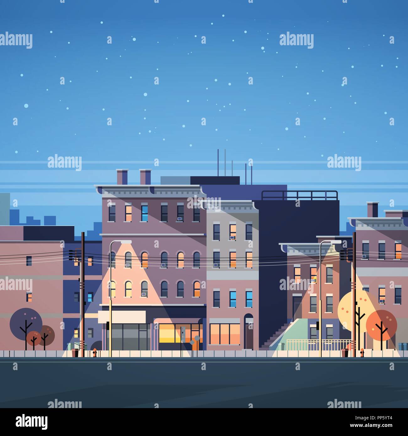 Night view street facade Stock Vector Images - Alamy