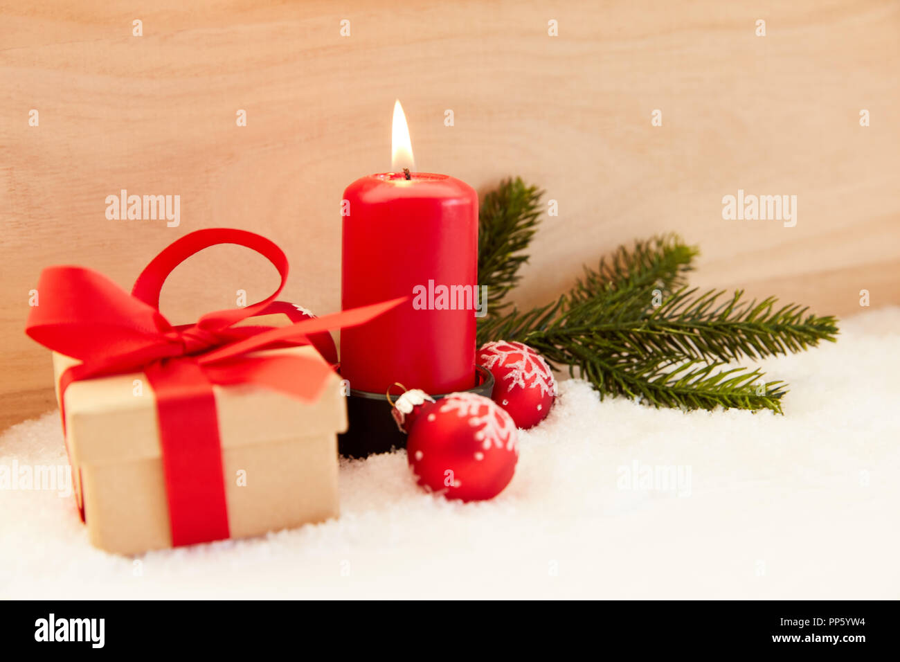 Red candle for the first advent before Christmas with decoration Stock ...