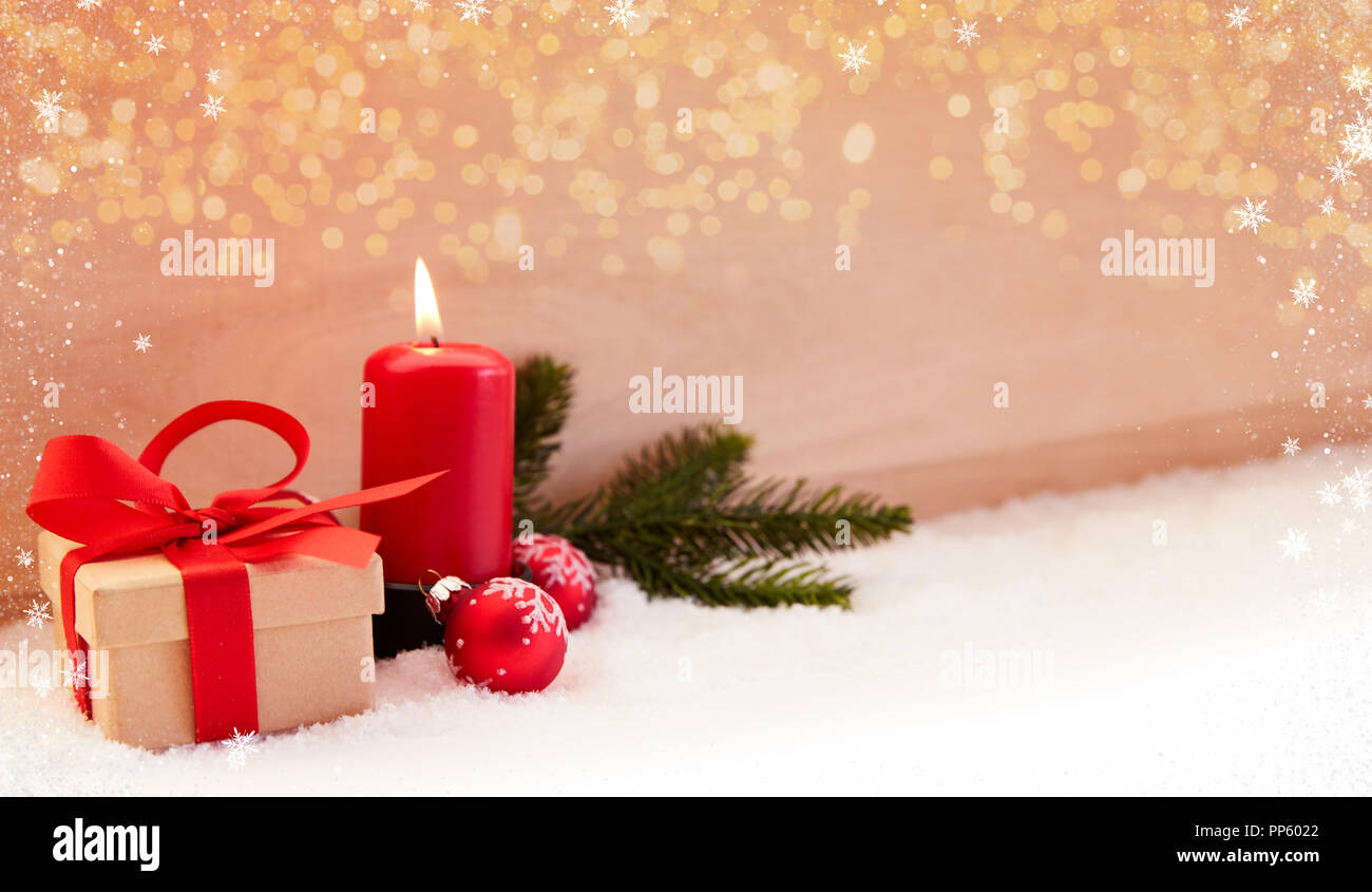 Christmas header for the first advent with a burning red candle Stock ...