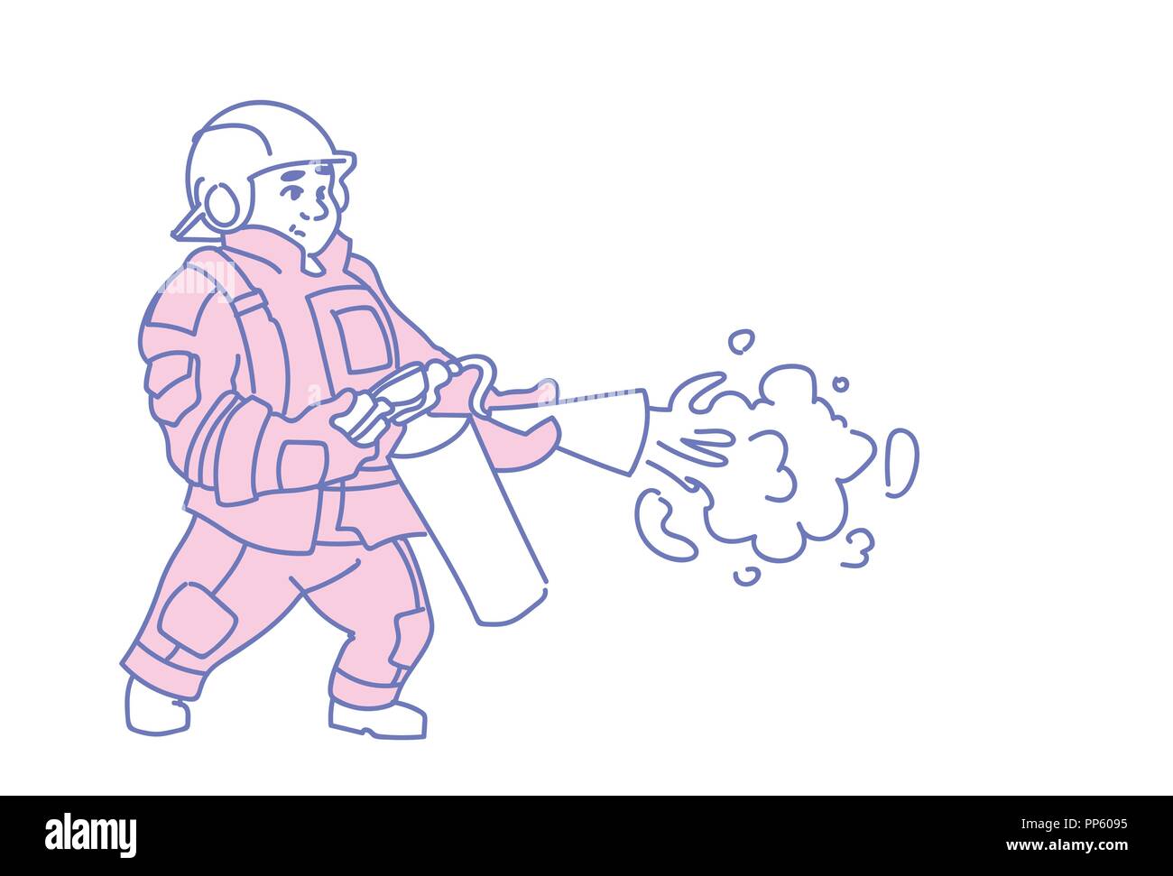 fireman hold extinguisher wearing red uniform helmet man fire fighter ...