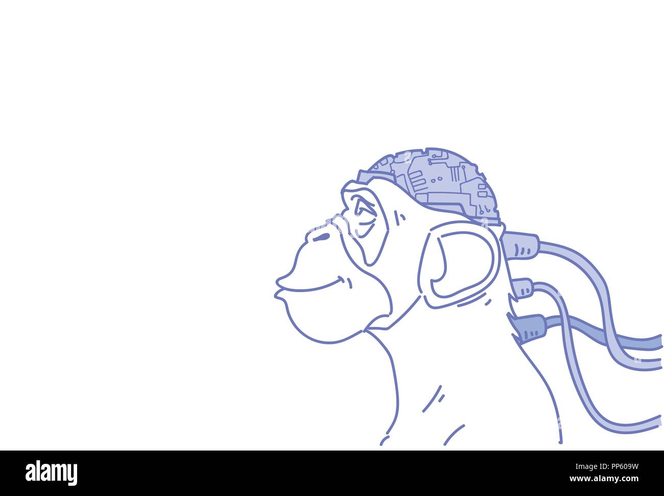 monkey head connected modern cyborg brain artificial intelligence ...