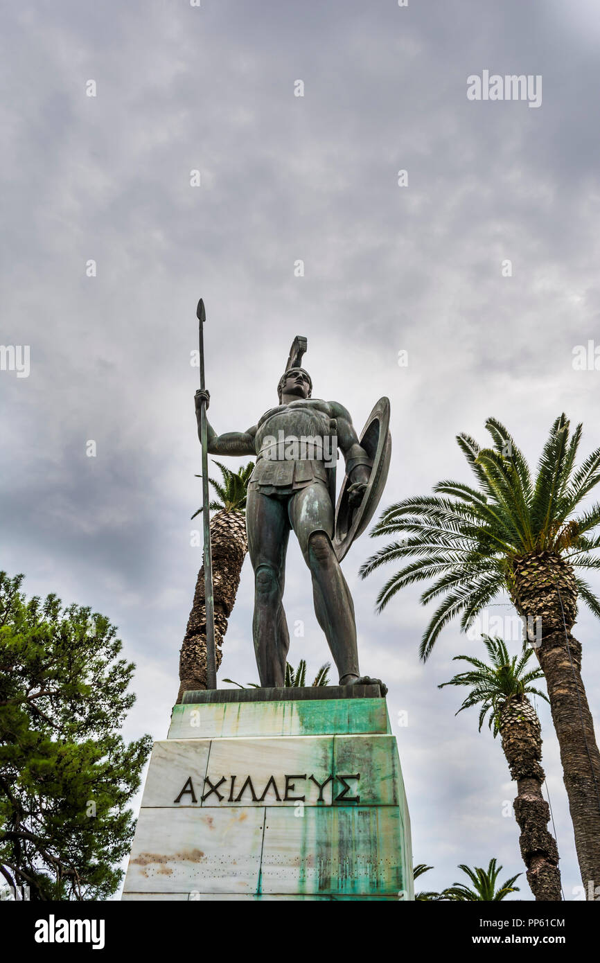Statue of Achilles in Achilleion palace in Corfu island, Greece. The ...