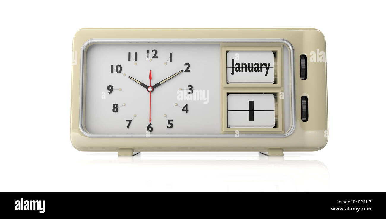 New year's day. January 1st, new year day on a alarm clock, isolated on ...