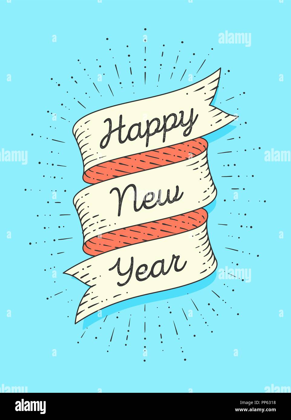 Happy new year. Ribbon banner in engraving style Stock Vector Image ...