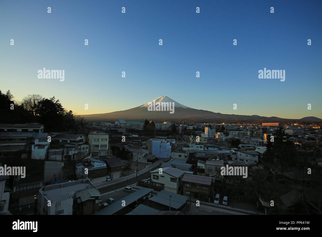 morning of town with the mount fuji Stock Photo - Alamy