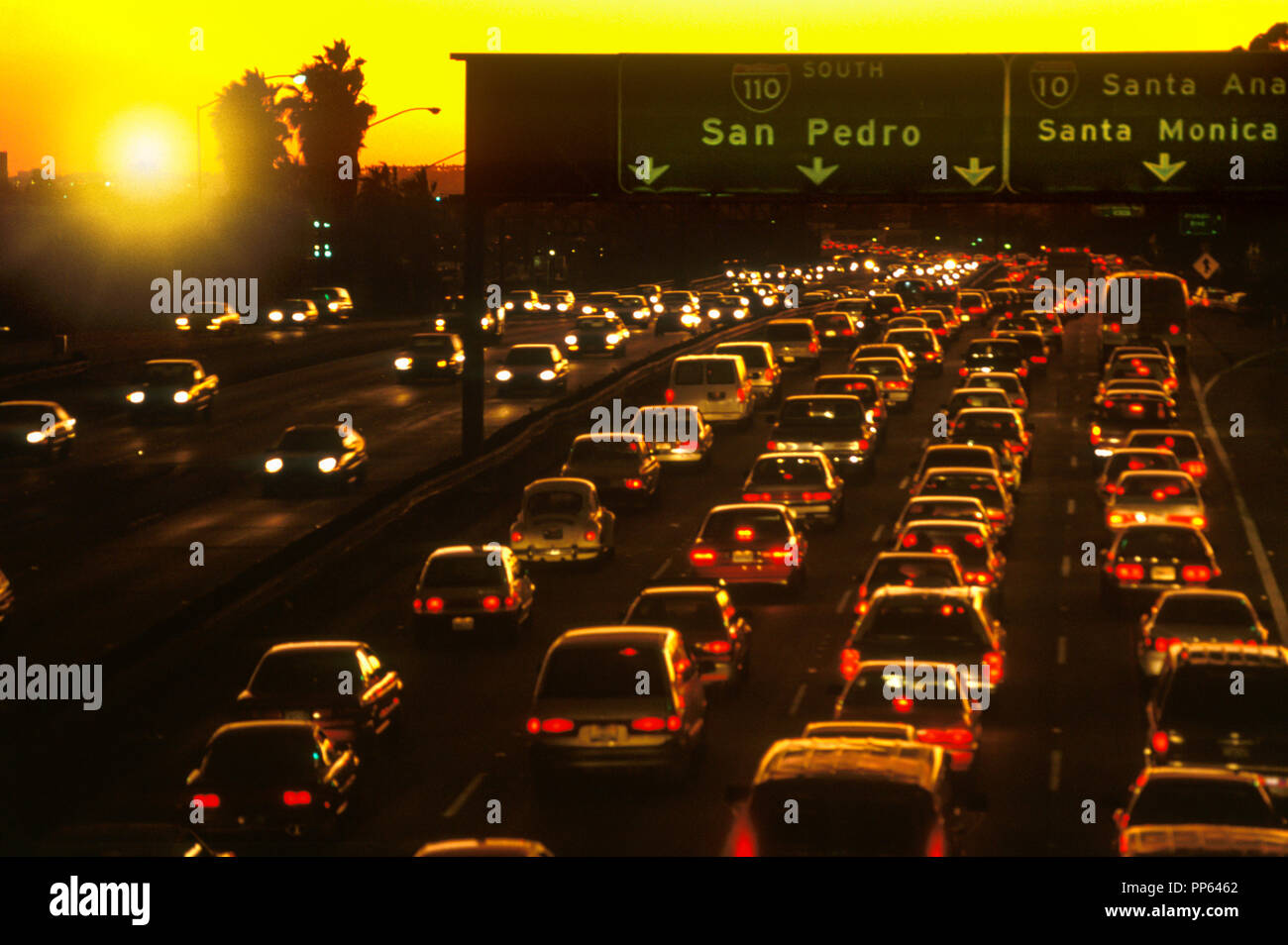 1992 HISTORICAL BUSY ROAD TRAFFIC ROUTE 101 HARBOR FREEWAY LOS ANGELES ...