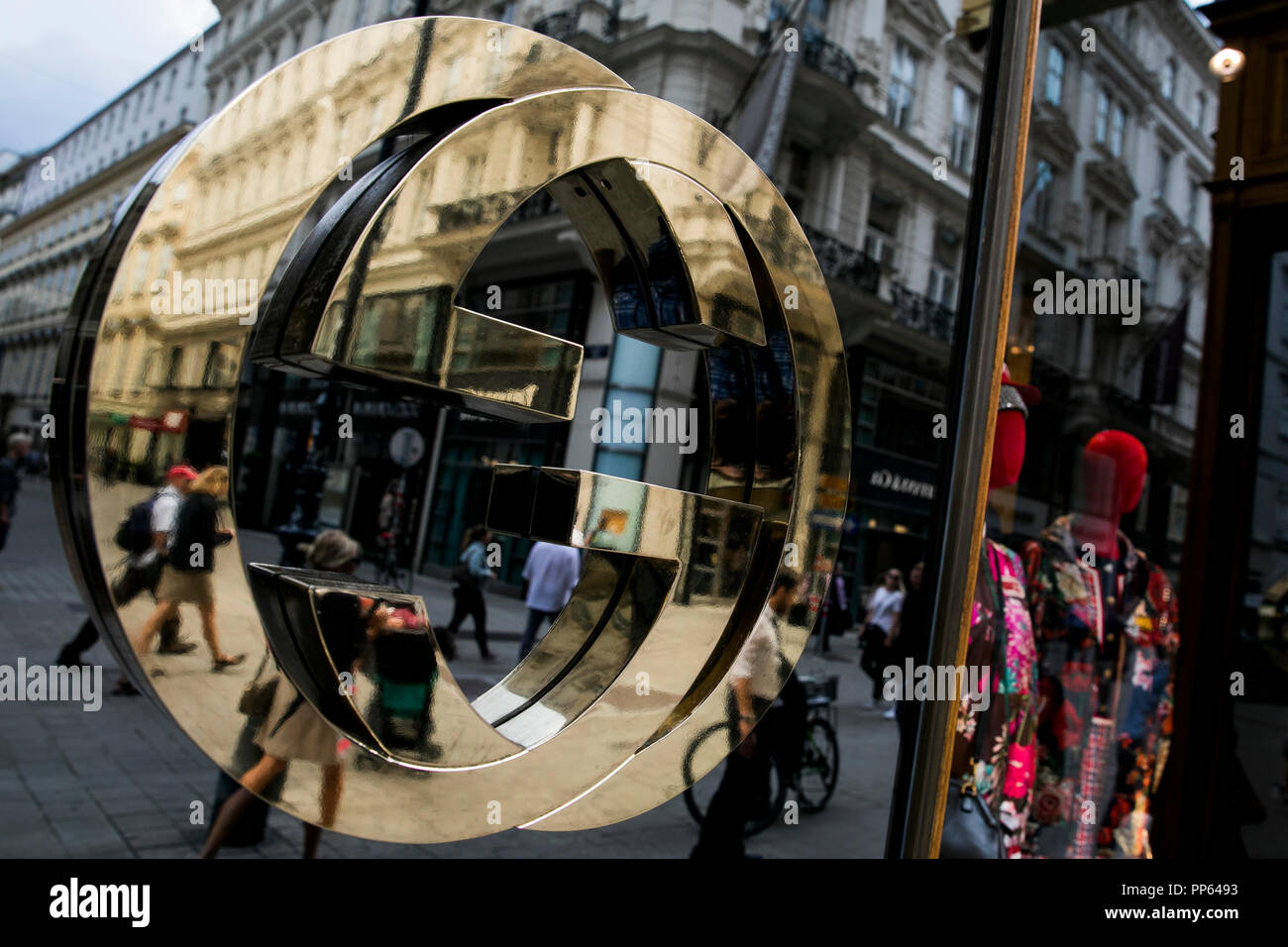 A logo sign outside of a Gucci retail store in Vienna, Austria, on ...