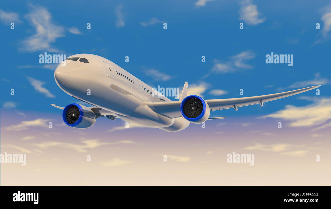 3D plane flying in the sky Stock Photo - Alamy