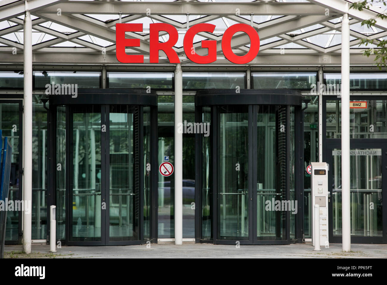 A logo sign outside of a facility occupied by the ERGO Group in Munich ...
