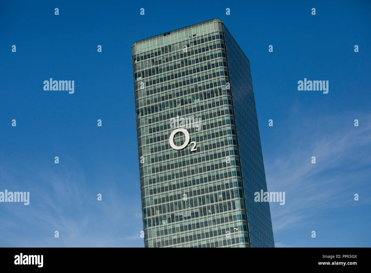 A logo sign outside of a facility occupied by Telefónica Europe (O2) in ...