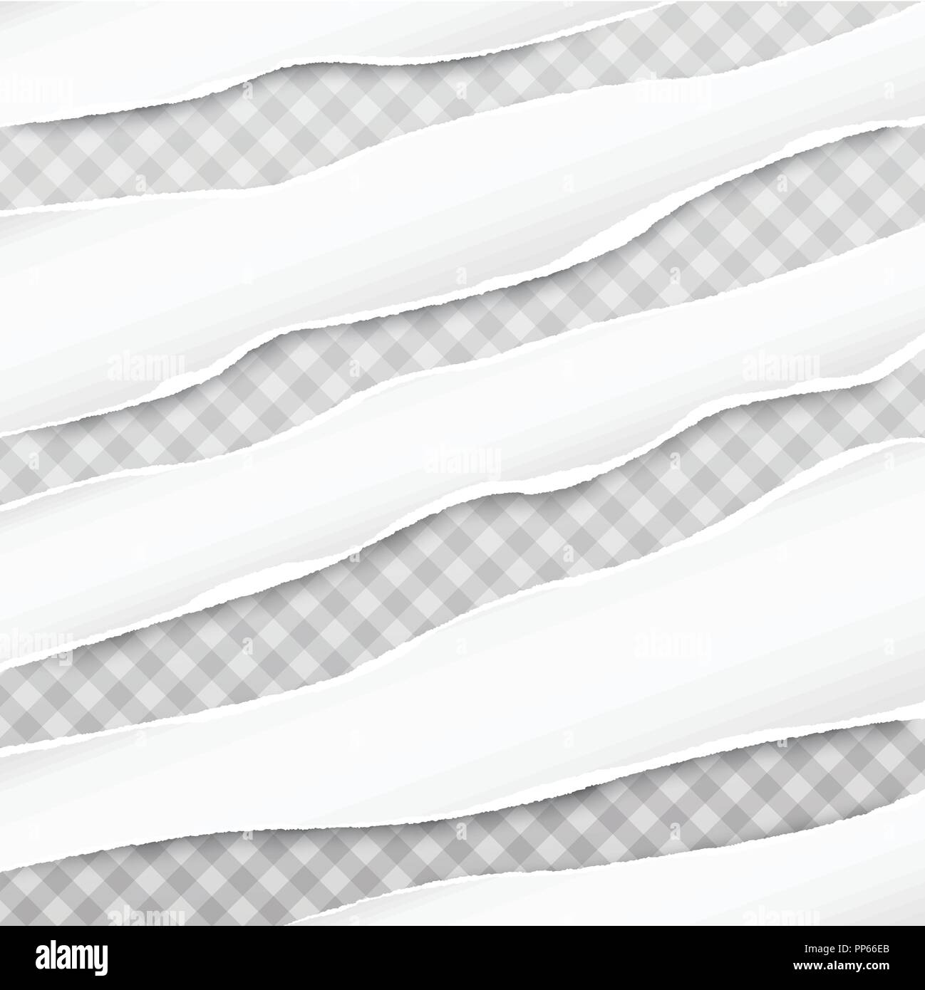White horizontal ripped strips, note paper for text or message on ...