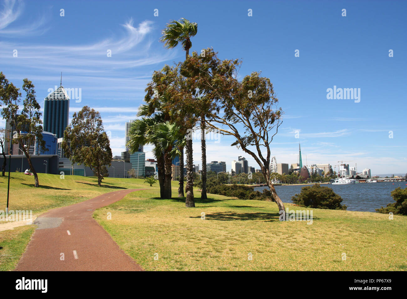 Perth, Western Australia. Bicycle route and coastal cityscape Stock ...