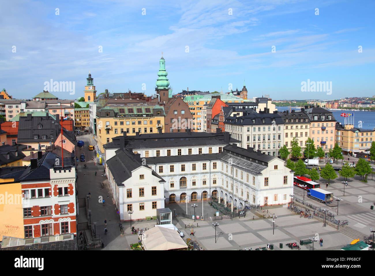 Stockholm, Sweden. Old architecture at Sodermalm island. Aerial street ...