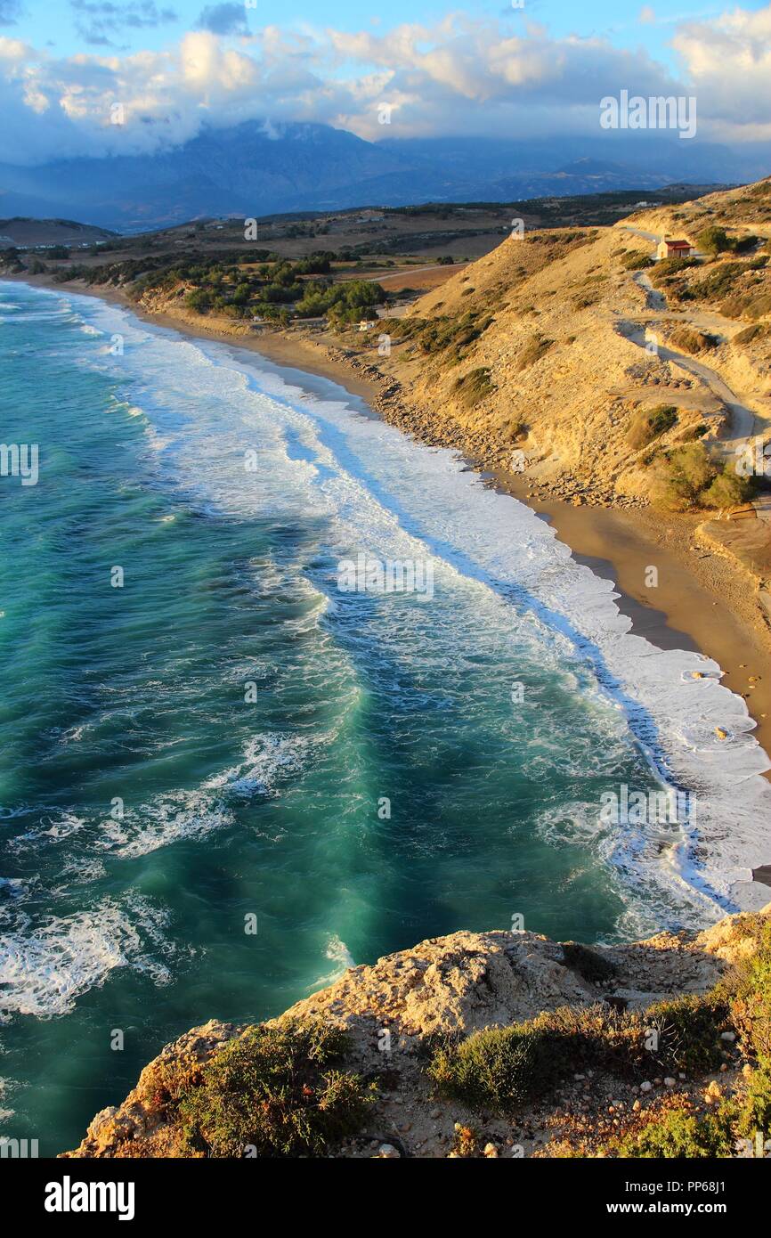 Coast of Crete island in Greece. Kommos - sandy beach near Matala and ...