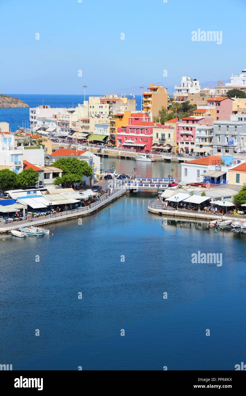 AGIOS NIKOLAOS, GREECE - MAY 15: People visit Old Town on May 15, 2013 ...