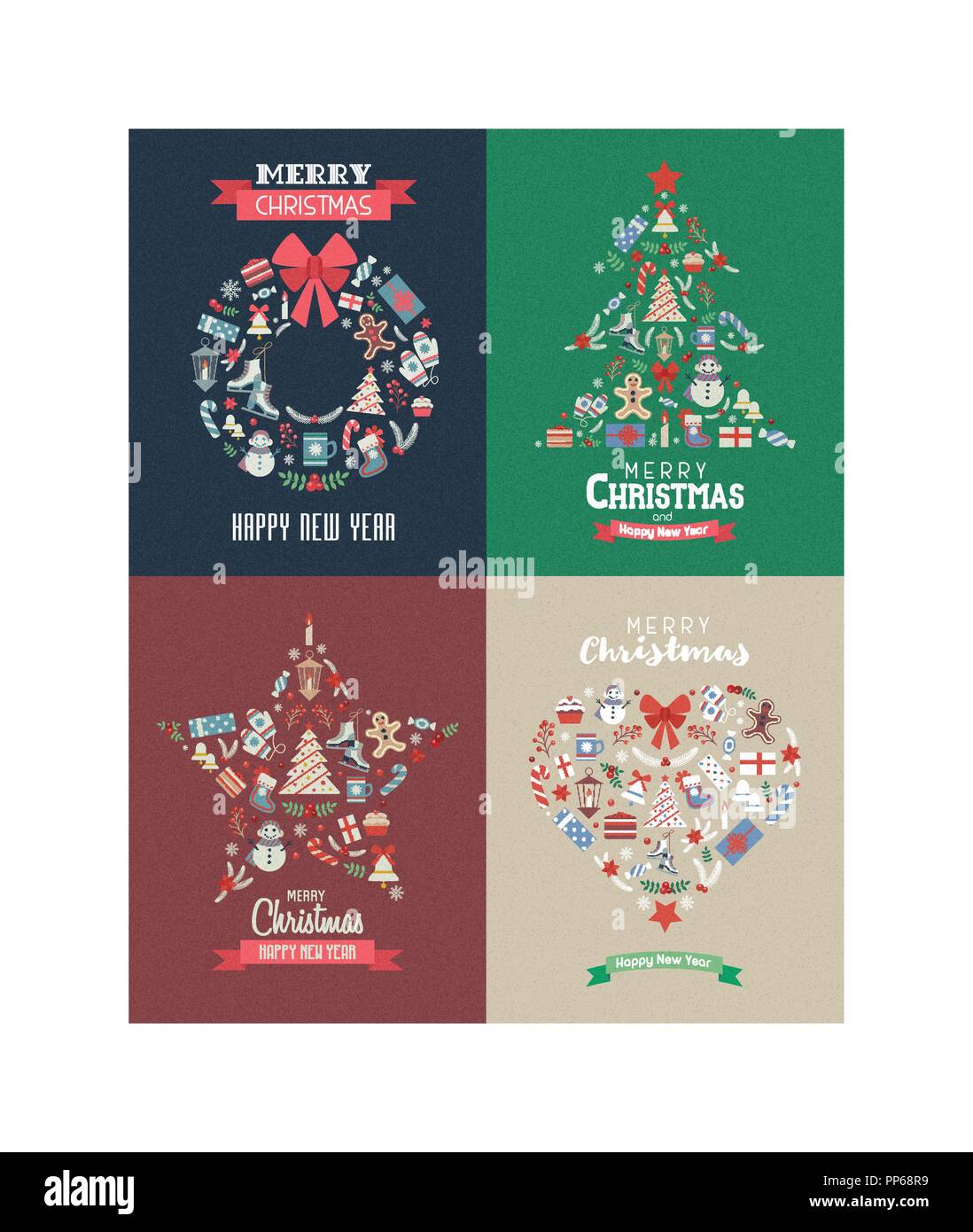 Vintage Christmas Postcards Set Stock Vector Image & Art - Alamy