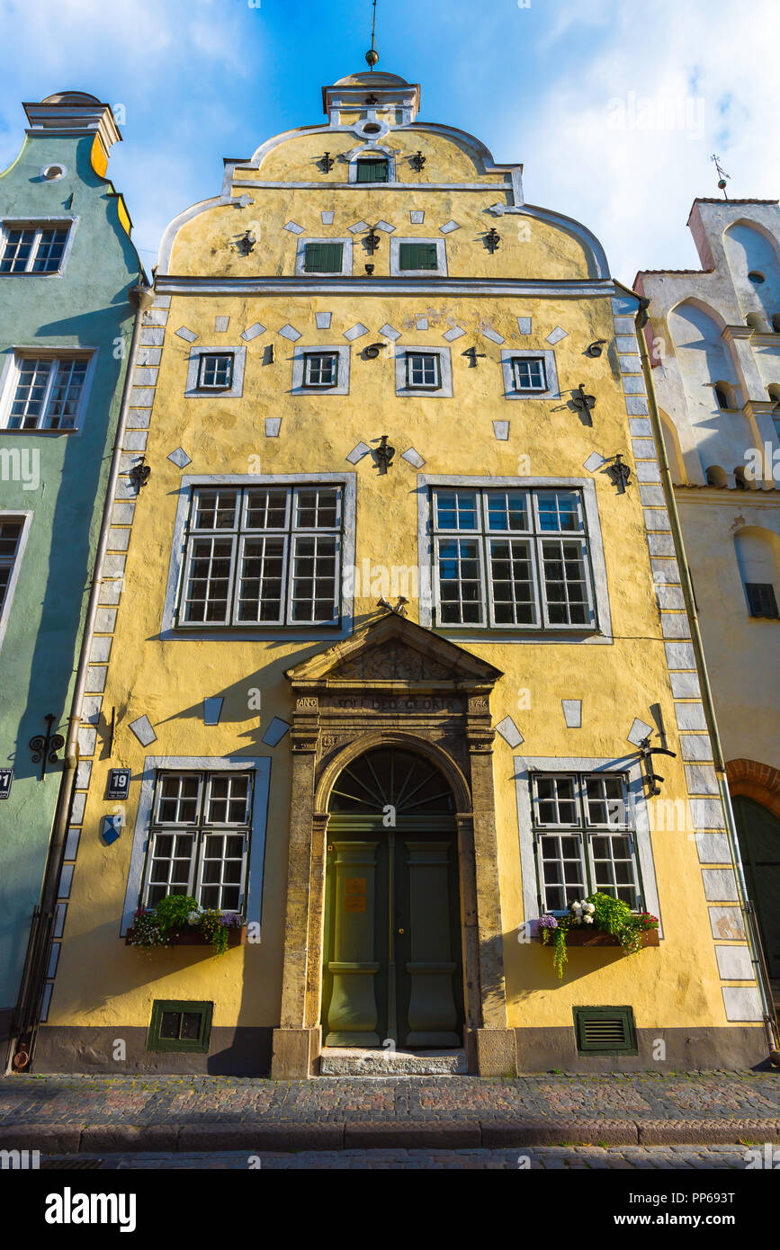 Three Brothers Riga, view of the colorful facade of 19 Maza Pils Iela ...