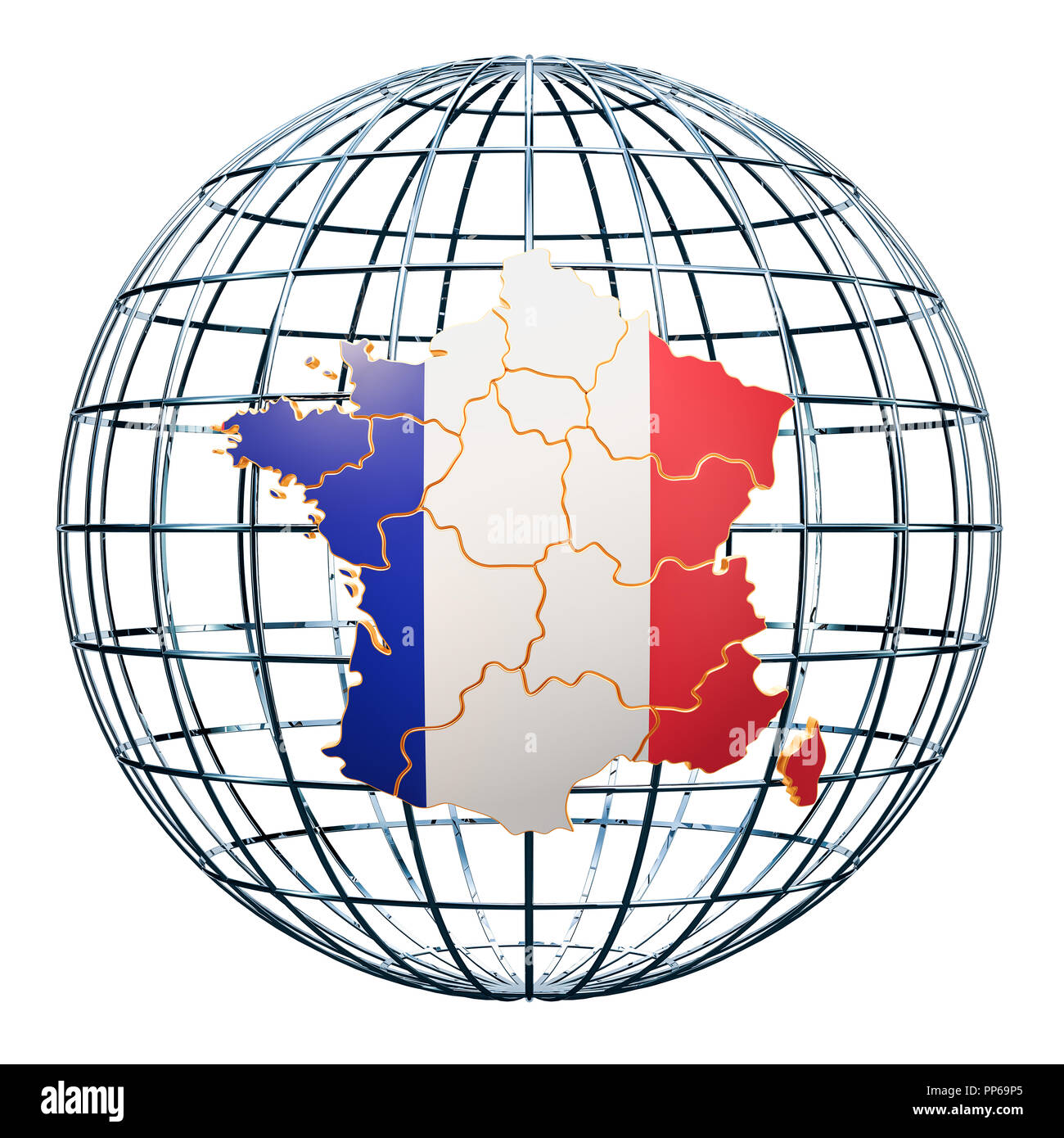 French map on the Earth Globe. 3D rendering isolated on white ...