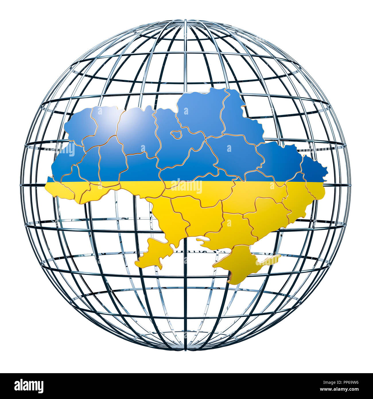 Ukrainian map on the Earth Globe. 3D rendering isolated on white ...