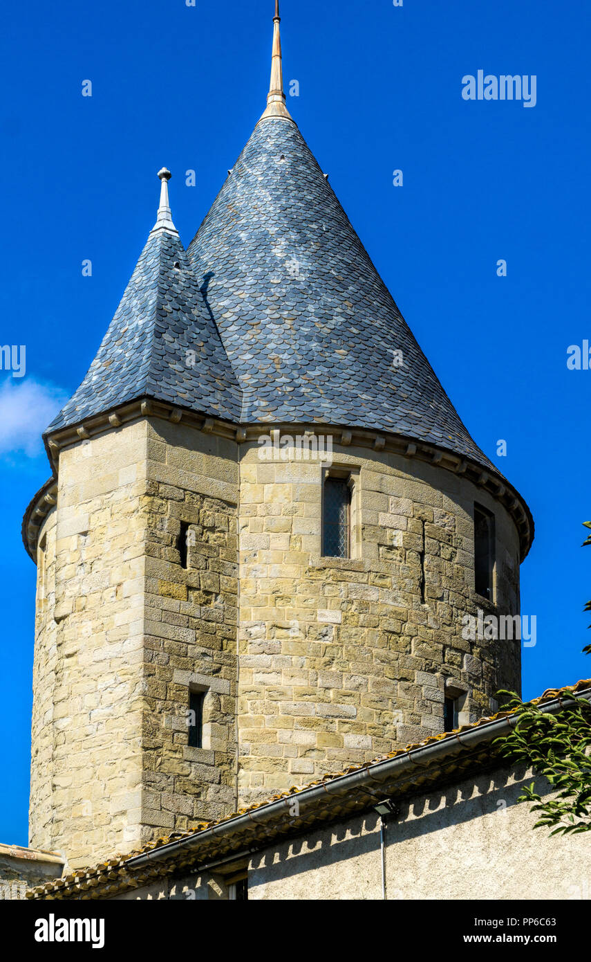 Large round tower with tiled roof in the old historic fortress in ...