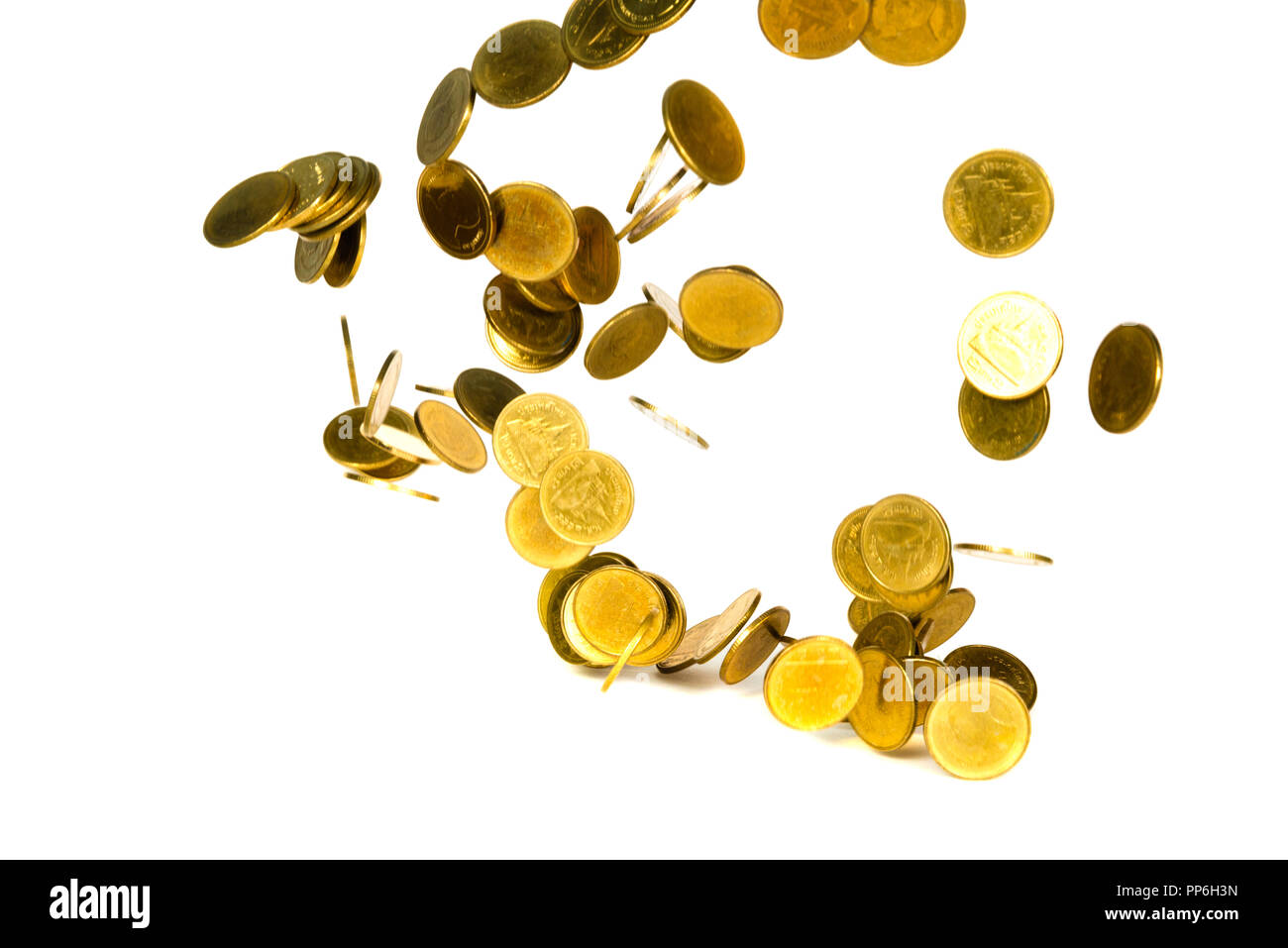 Movement of falling gold coin, flying coin, rain money isolated on ...