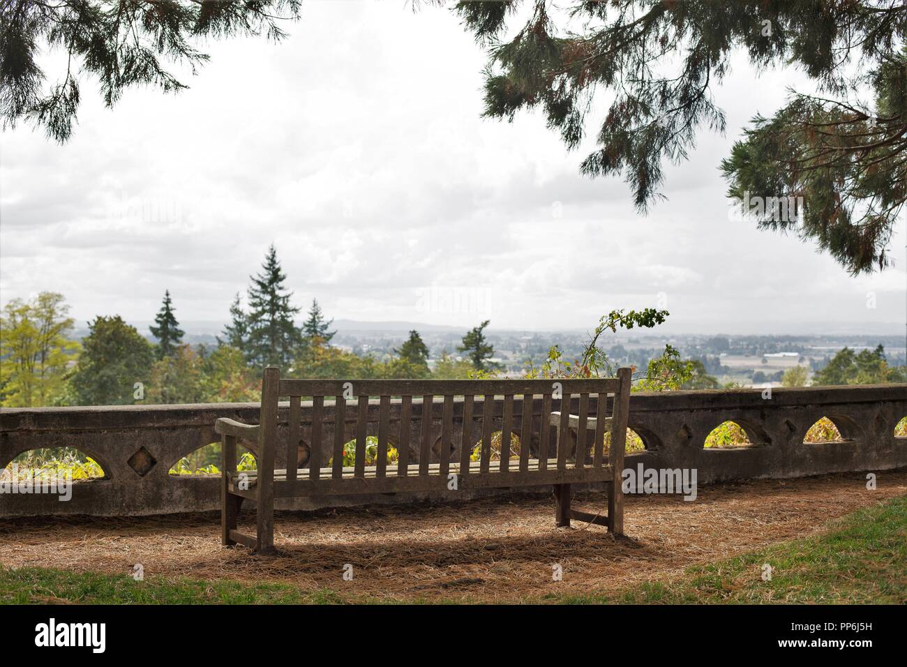 A bench at the top of the hill at Mount Angel Abbey in Mount Angel ...