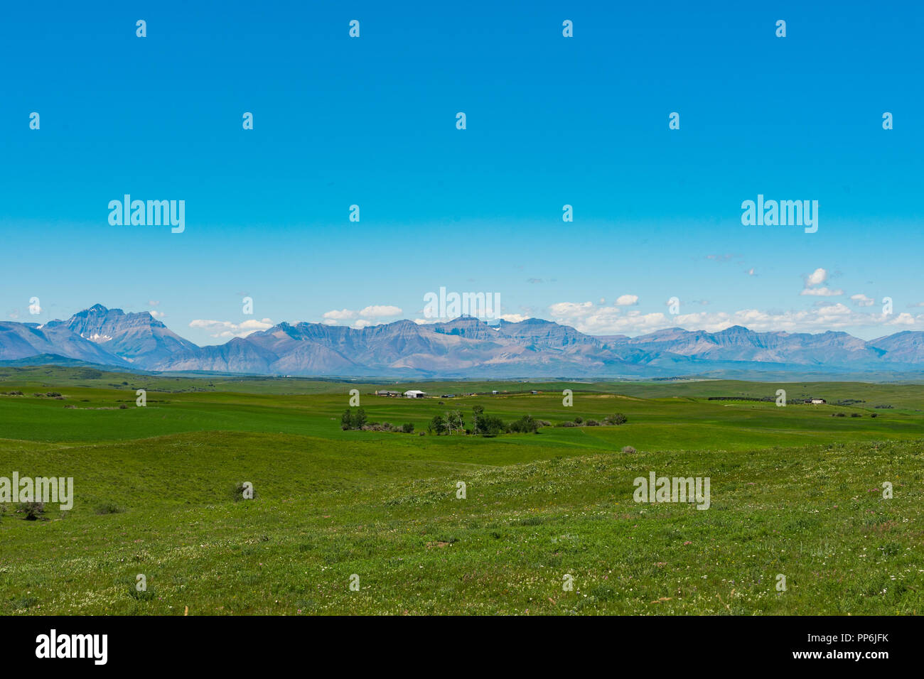 Rural ranchland in the foothills of the Canadian Rocky Mountains Stock ...