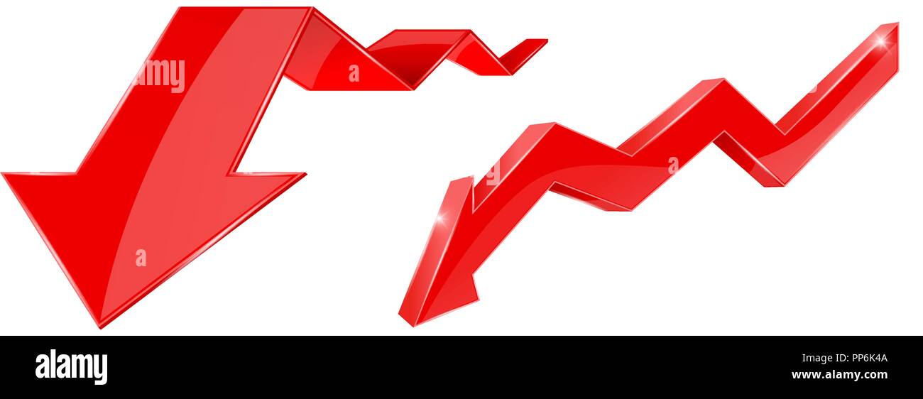 Red arrows set. 3d web icons. Down indication signs Stock Vector Image ...