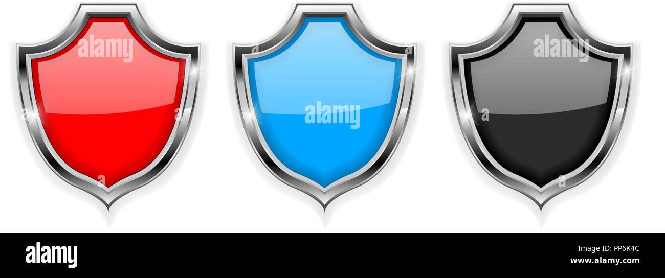 Shield signs. Colored glass 3d icons Stock Vector Image & Art - Alamy