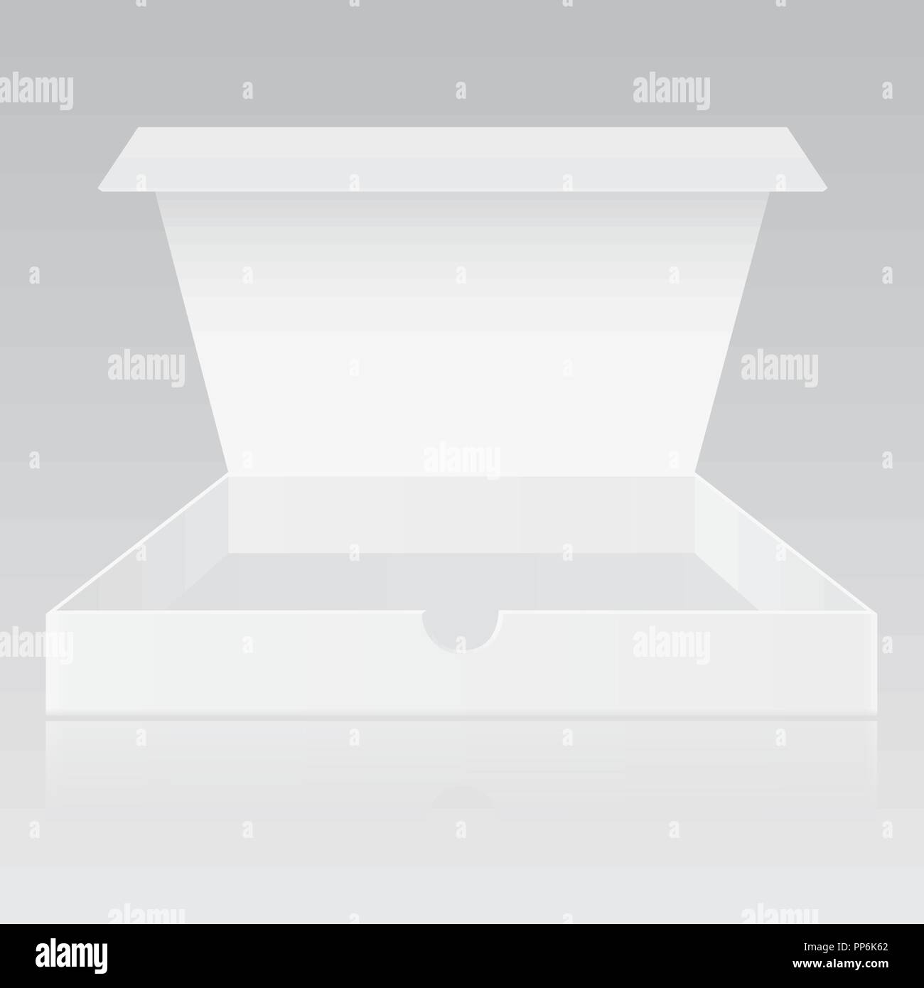 Open white box mockup. Vector 3d illustration on gray background Stock ...