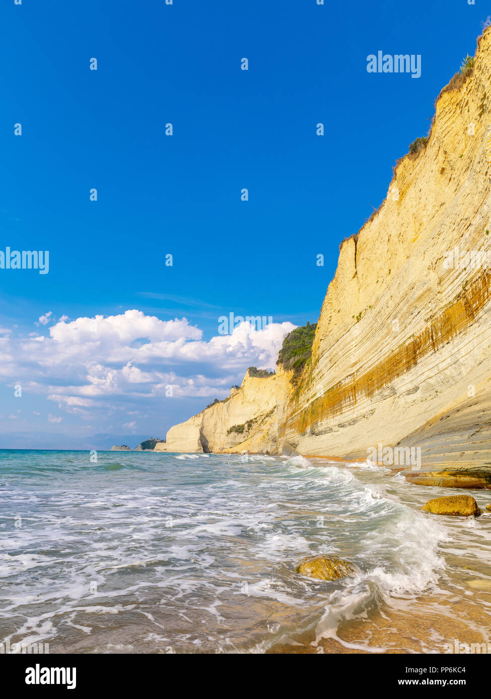 Logas Beach and amazing rocky cliff in Peroulades. Corfu Island. Greece ...