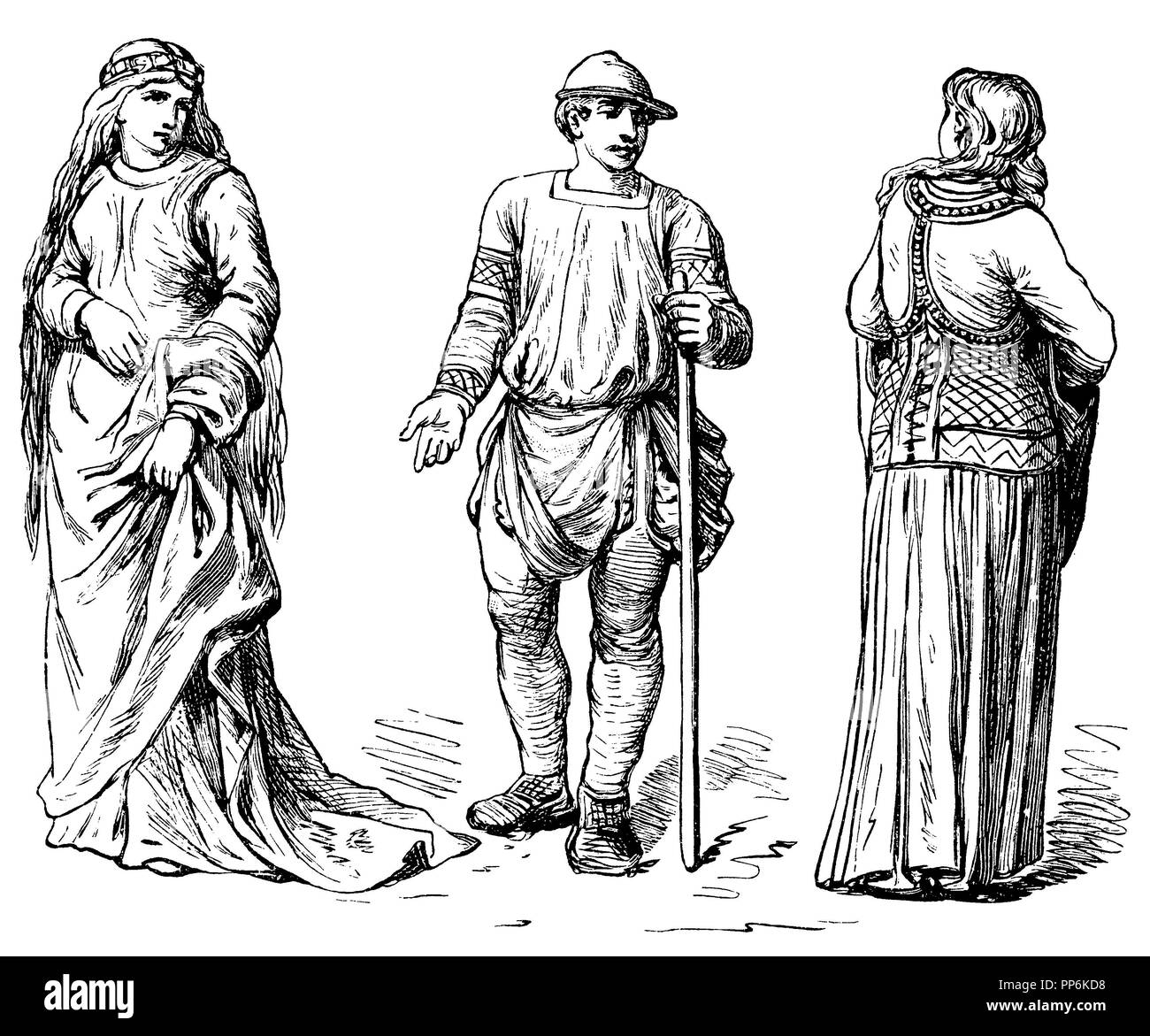 German, left: lady, 12th century, middle: man 11th century, right: lady ...