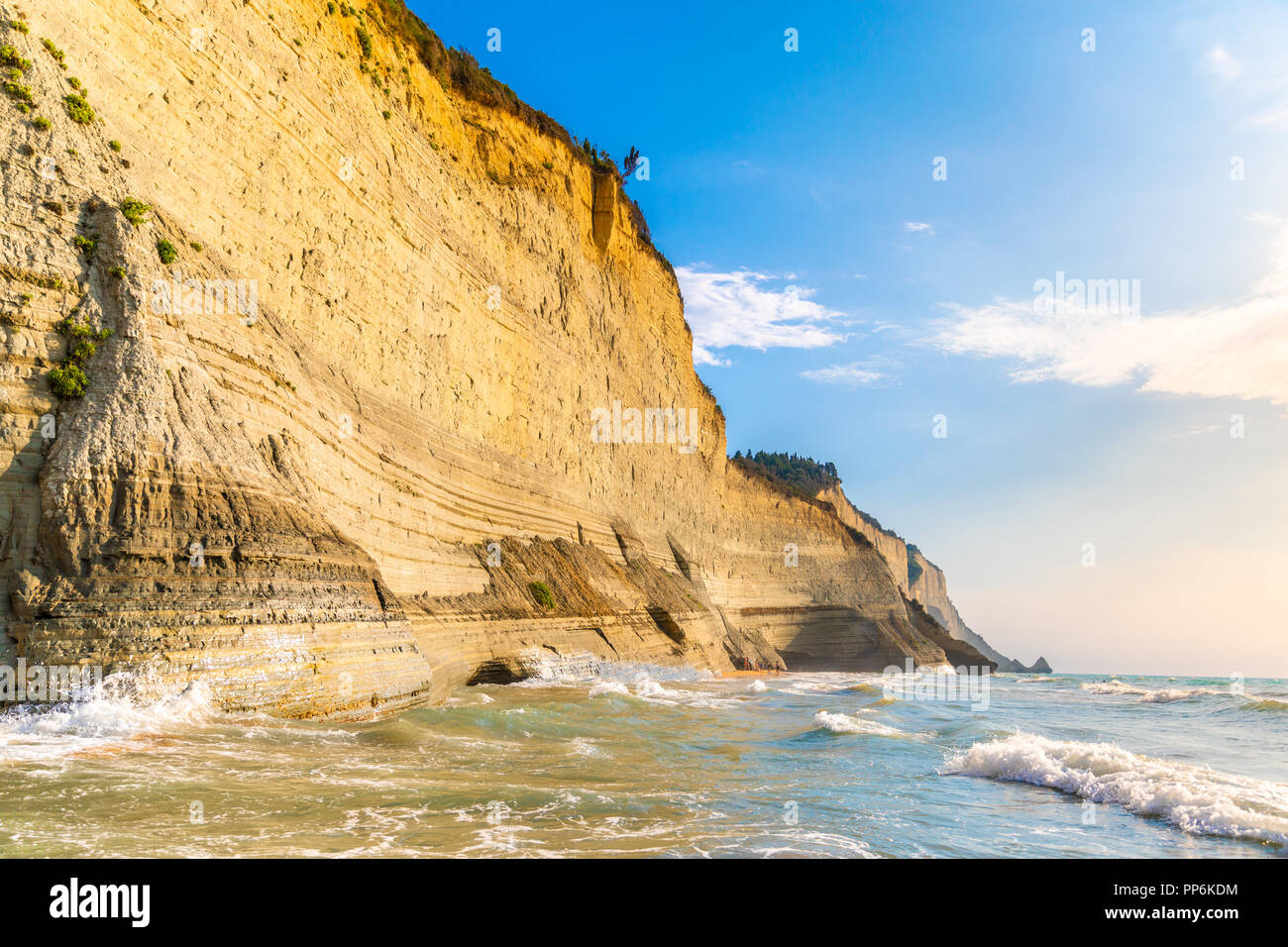 Logas Beach and amazing rocky cliff in Peroulades. Corfu. Greece Stock ...