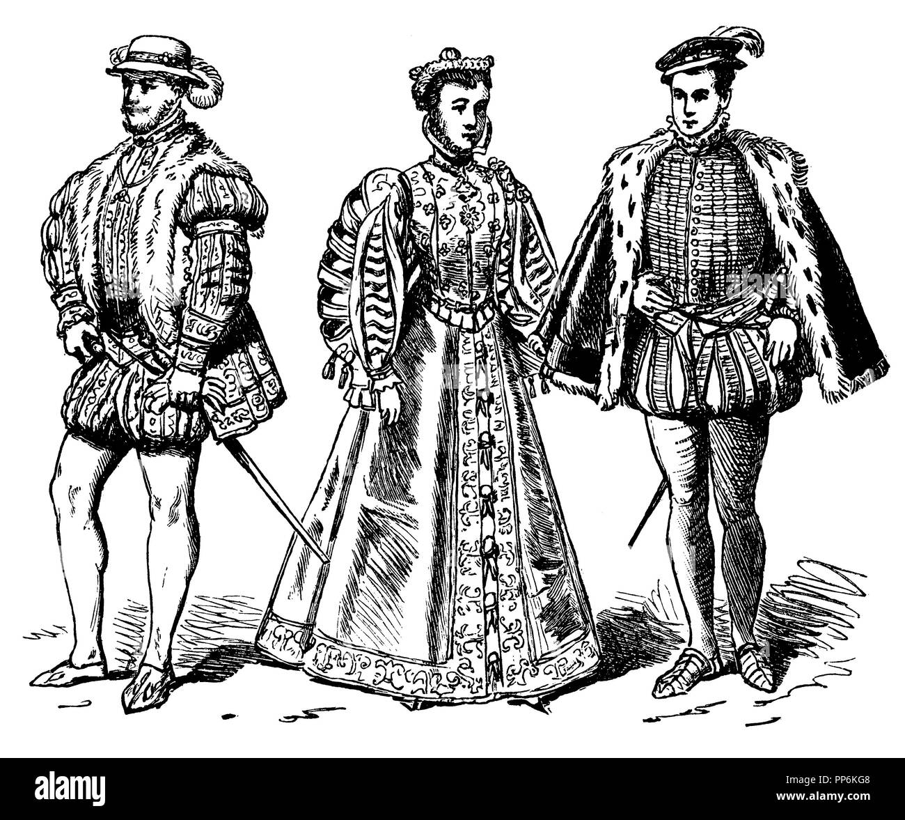 Spanish Costume (1550-1600), Spain, left: Philip II (1556-1598), middle ...