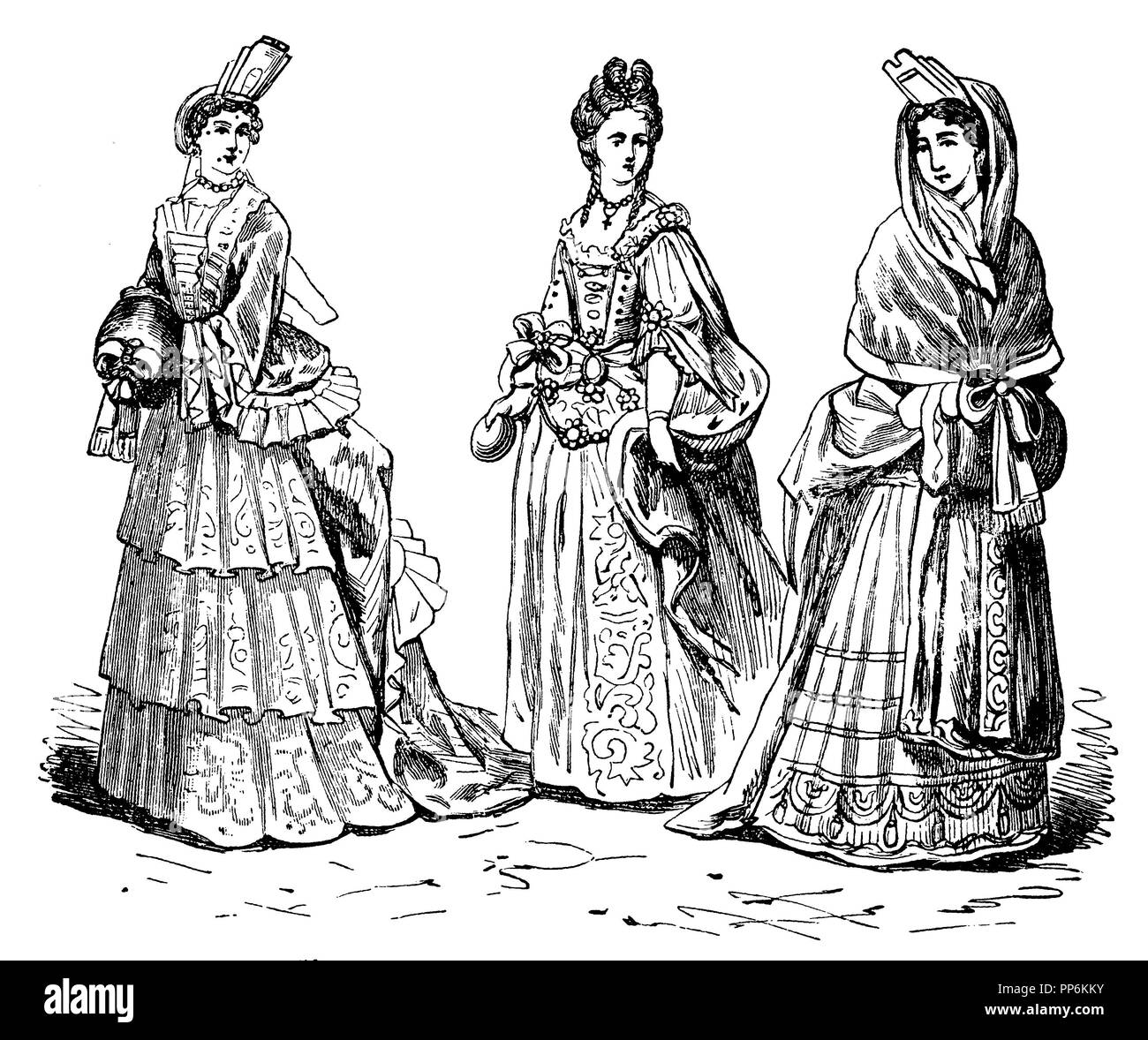 Allongetracht (1650-1720), Fontange, end of the 17th century, right ...